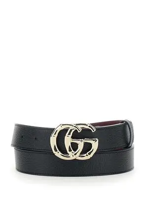 Gucci Belt With Gg Buckle In Grained Leather For - Black