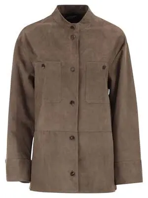 Max Mara Smmelodia Suede Jacket With Topstitching - Brown