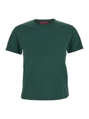 Gucci Green Crewneck T-shirt With Double G Embroidery On The Front In Fabric - Multicolor