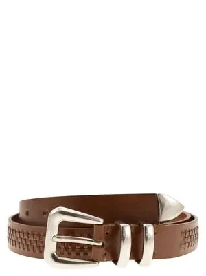 Brunello Cucinelli Calfskin Belt With Woven Decoration - Brown