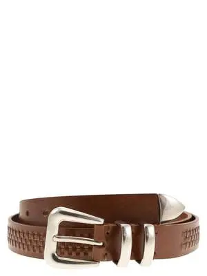 Brunello Cucinelli Calfskin Belt With Woven Decoration - Brown