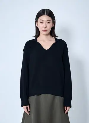 Bottega Veneta Cotton Ribbed Spread Collar Sweater
