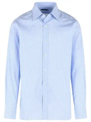 TOM FORD Light And White Cotton Shirt - Blue