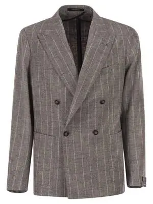 Tagliatore Double-breasted Alpaca And Linen Jacket - Gray