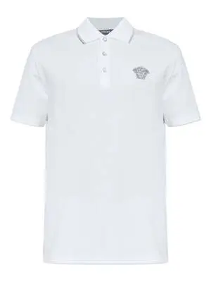 Versace Polo Shirt With Embroidered Logo - White
