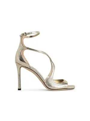 JIMMY CHOO Azia 95' Platinum Fabric Sandals - Gold