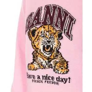 GANNI Logo Wool Jumper With Tiger Print