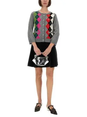 GANNI Jacquard Cashmere Cardigan - Purple