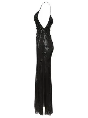SELF-PORTRAIT Rhinestone Draped Floor-length Dress