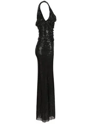 SELF-PORTRAIT Rhinestone Draped Floor-length Dress