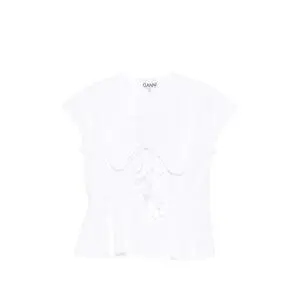 GANNI Organic Cotton Short Sleeve Blouse - White