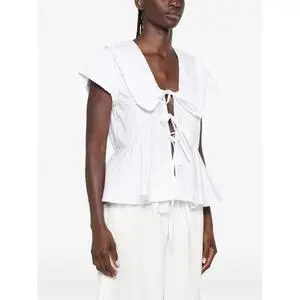 GANNI Organic Cotton Short Sleeve Blouse - White