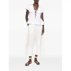 GANNI Organic Cotton Short Sleeve Blouse - White