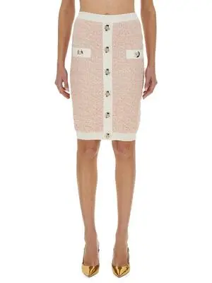 Balmain Tweed Midi Skirt - Pink