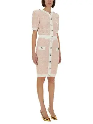 Balmain Tweed Midi Skirt - Pink