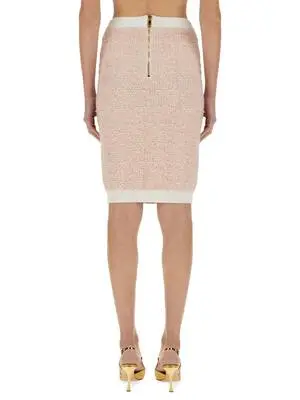 Balmain Tweed Midi Skirt - Pink
