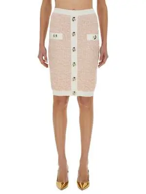 Balmain Tweed Midi Skirt - Pink