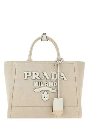 Prada Sand Canvas Shopping Bag - Brown