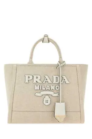 Prada Sand Canvas Shopping Bag - Brown