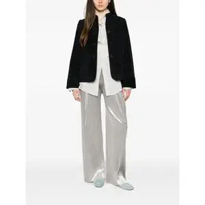 FORTE_FORTE Metallic Plissé Palazzo Pants - Gray