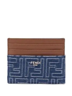 Fendi Leather And Denim-effect Ff Jacquard Card Holder