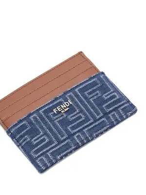 Fendi Leather And Denim-effect Ff Jacquard Card Holder