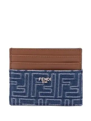 Fendi Leather And Denim-effect Ff Jacquard Card Holder - Blue