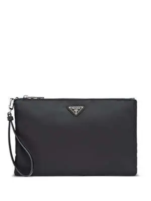Prada Prada Men Re-Nylon And Saffiano Leather Pouch Black