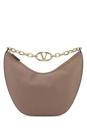 Valentino Garavani Antiqued Leather Medium Hobo Vlogo Moon Shoulder Bag - Pink