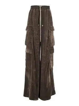 Rick Owens Cargo Belas' Brown Cargo Pants With Drawstring Waist And Cargo Pockets In Velvet - Multicolor