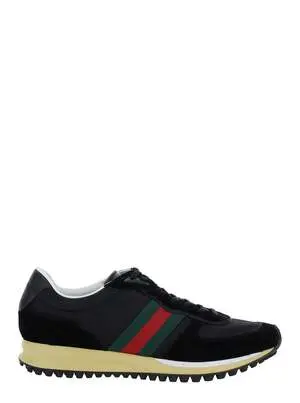 Gucci Black Low-top Sneaker With Side Web Detail In Fabric - Multicolor