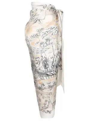 FERRAGAMO Pareo With Travel Print - Cream