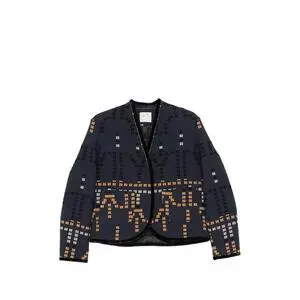 FORTE_FORTE FORTE FORTE Geometric Pattern Bomber Jacket Blue