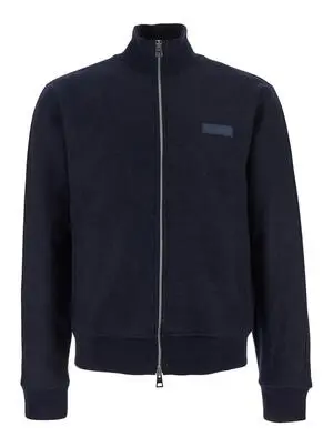 Givenchy Blue Jacket With High Neck And Logo Patch On The Front In Wool And Cashmere Blend - Multicolor