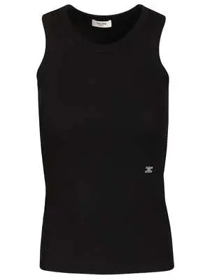 Celine Ribbed Silk And Cotton Tank Top - Black