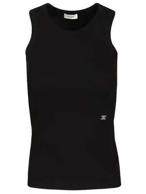 Celine Ribbed Silk And Cotton Tank Top - Black