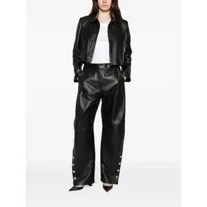 Sportmax Leather Palazzo Pants - Black