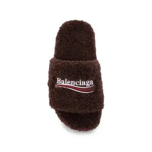Balenciaga Shearling Textured Slides - Brown
