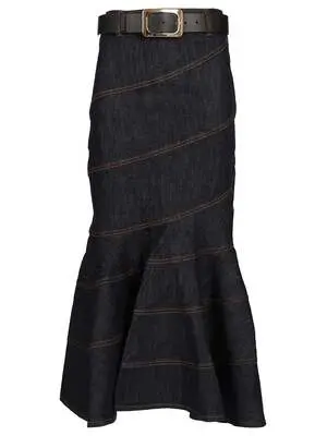SELF-PORTRAIT Midi Skirt With Belt - Blue