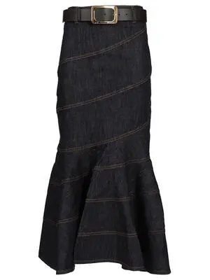 SELF-PORTRAIT Midi Skirt With Belt - Blue