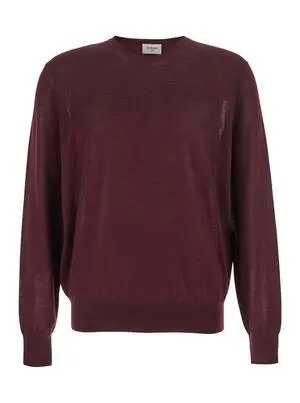 Saint Laurent Bordeaux Crewneck Sweater With Cassandre In Cashmere - Multicolor