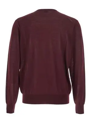 Saint Laurent Bordeaux Crewneck Sweater With Cassandre In Cashmere - Multicolor