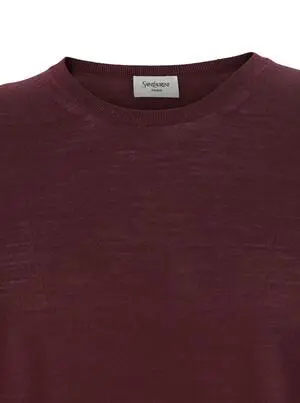 Saint Laurent Bordeaux Crewneck Sweater With Cassandre In Cashmere - Multicolor