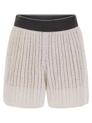 Brunello Cucinelli Cotton Net Knit Shorts - White