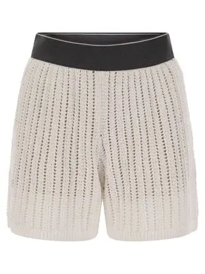 Brunello Cucinelli Cotton Net Knit Shorts - White