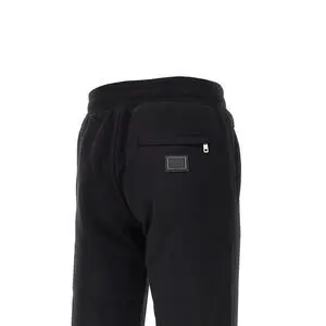Dolce & Gabbana French Terry Pants With Logo Plate - Black