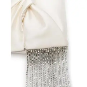 ANYA HINDMARCH Satin Crystal Fringe Clutch - Cream