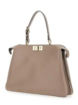 Fendi Pekaboo Soft Large' Grey Handbag With Twist Lock In Leather - Multicolor