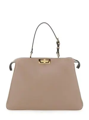 Fendi Pekaboo Soft Large' Grey Handbag With Twist Lock In Leather - Multicolor