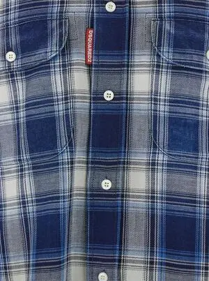 Dsquared2 Blue Shirt With Classic Collar And All-over Check Motif In Cotton - Multicolor